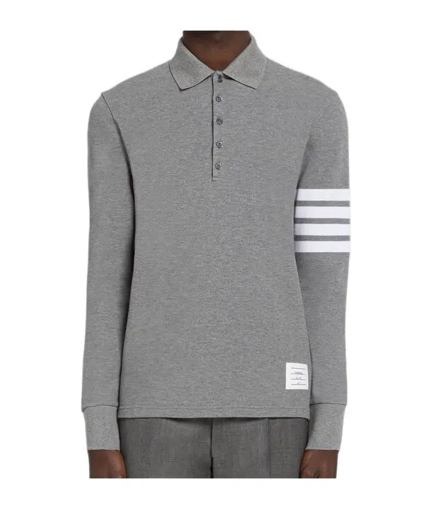 Thom Browne 4-bar Long-sleeve Polo Shirt - Medium Gray