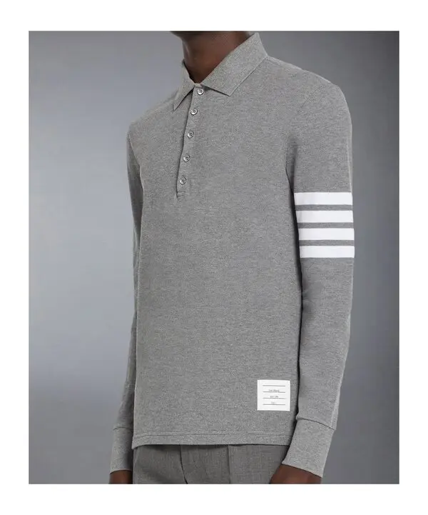Thom Browne 4-bar Long-sleeve Polo Shirt - Medium Gray