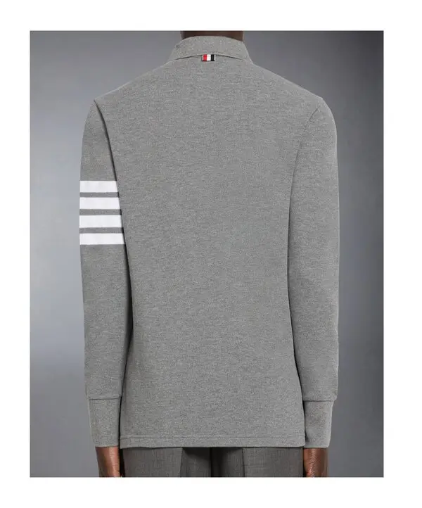 Thom Browne 4-bar Long-sleeve Polo Shirt - Medium Gray