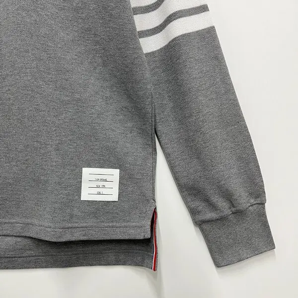 Thom Browne 4-bar Long-sleeve Polo Shirt - Medium Grey