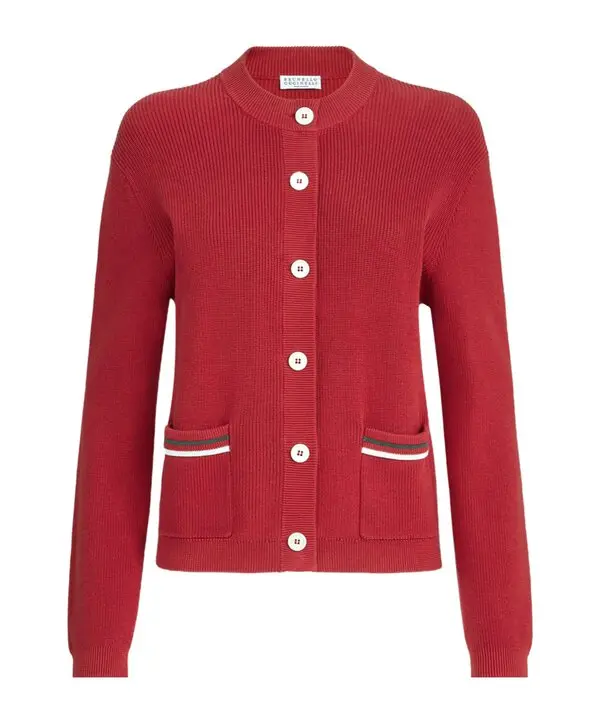 Brunello Cucinelli Ribbed Pocket Cardigan - Ruby