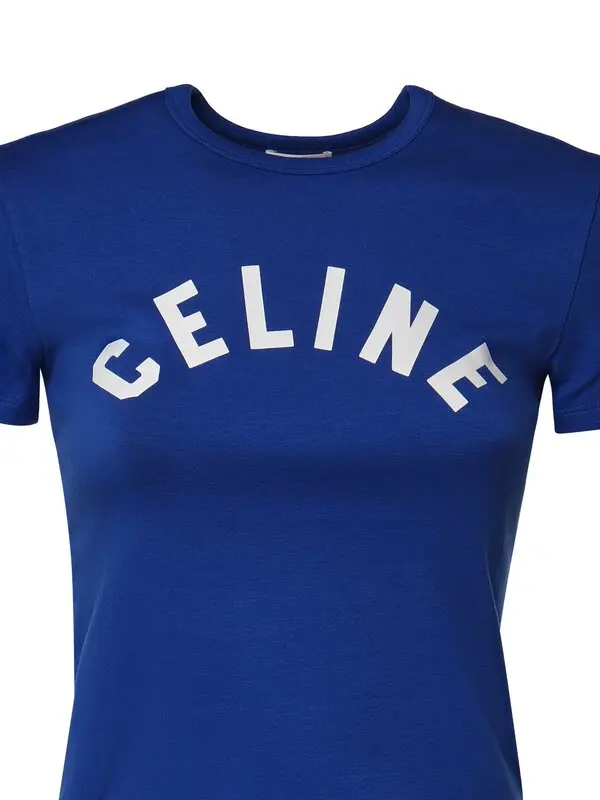 Celine Ribbed Cotton Jersey T-shirt With Logo