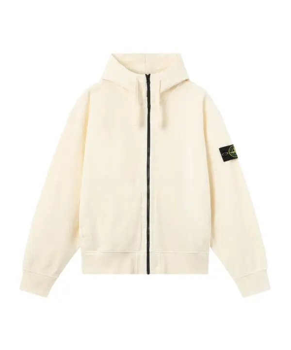Stone Island Oversized-fit Zip-up Hooded Sweatshirt With Pockets - Ivory