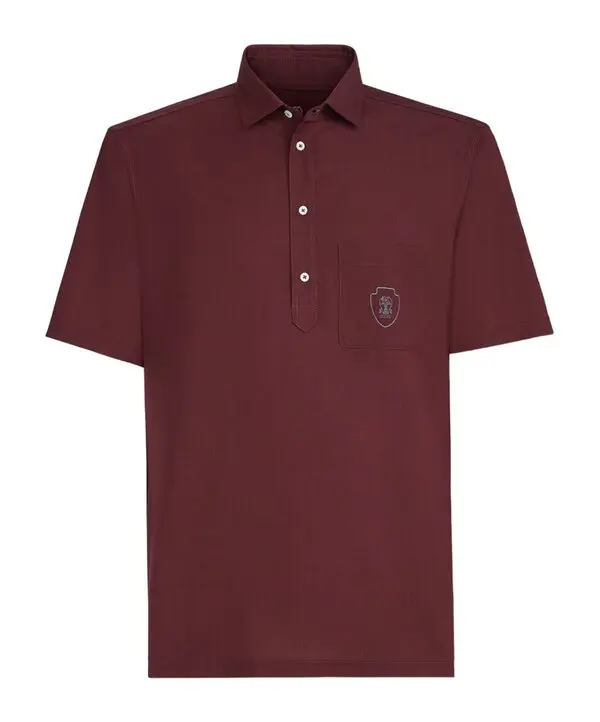 Brunello Cucinelli Virgin Wool Poplin Polo Shirt With Chest Pocket And Logo - Red