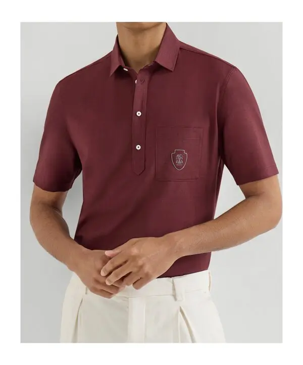 Brunello Cucinelli Virgin Wool Poplin Polo Shirt With Chest Pocket And Logo - Red