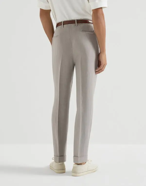 Brunello Cucinelli Garment-dyed Linen Gabardine Trousers With Pleat - Gray