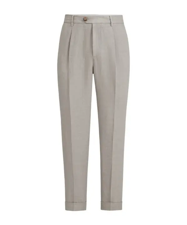 Brunello Cucinelli Garment-dyed Linen Gabardine Trousers With Pleat - Grey