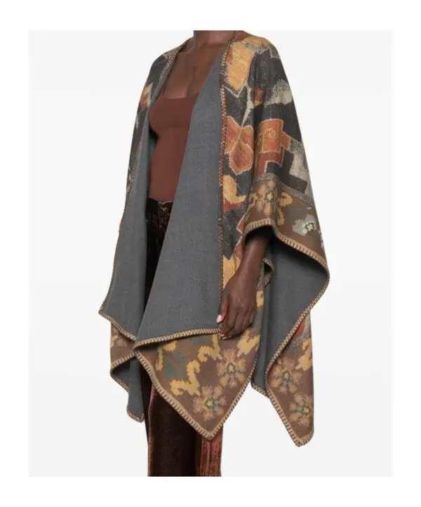 PIERRE-LOUIS MASCIA Pancake Abstract-pattern Blanket-stitch Cape