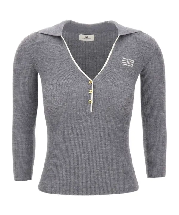 Elisabetta Franchi Ribbed Polo Top - Grey