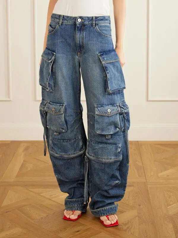 Attico High-waist Loose Wide-leg Cargo Denim Jeans