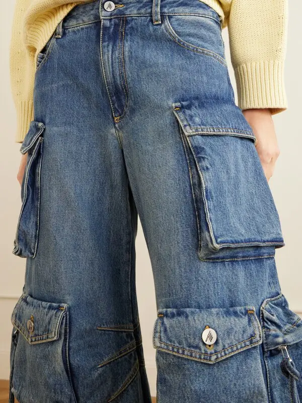 Attico High-waist Loose Wide-leg Cargo Denim Jeans