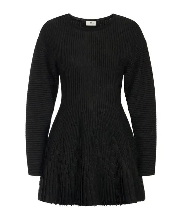 Elisabetta Franchi Pleated Hem Knitted Dress - Black