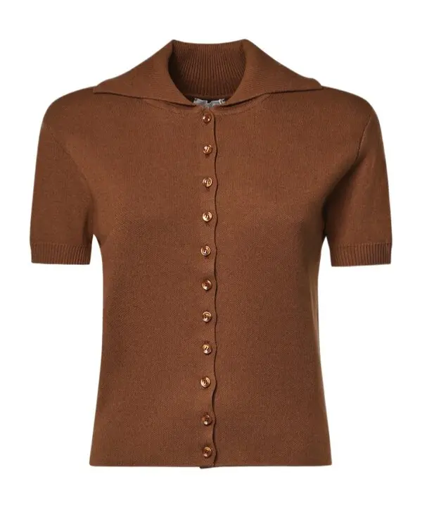Magda Butrym Short-sleeve Knitted Top With Collar And Buttoned Closure - No