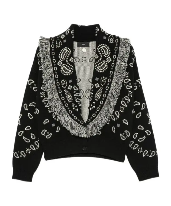 Alanui Paisley-jacquard Fringed Cardigan - Black