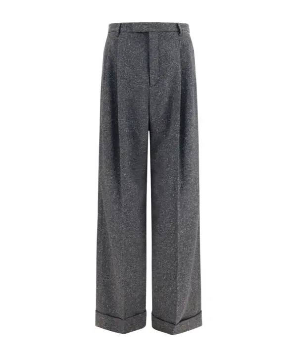 Valentino Garavani Pleated Turn-up Hem Pants - Black