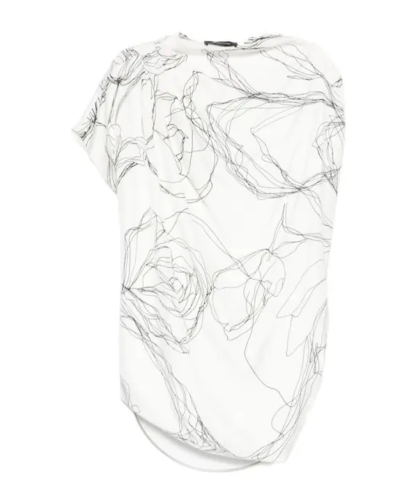Fabiana Filippi Short-sleeved T-shirt With Floral Print And Asymmetrical Hem