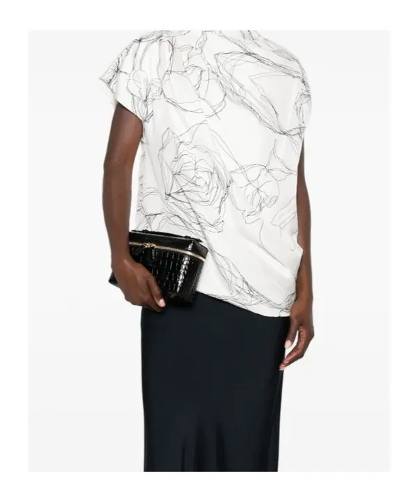 Fabiana Filippi Short-sleeved T-shirt With Floral Print And Asymmetrical Hem