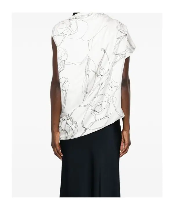 Fabiana Filippi Short-sleeved T-shirt With Floral Print And Asymmetrical Hem