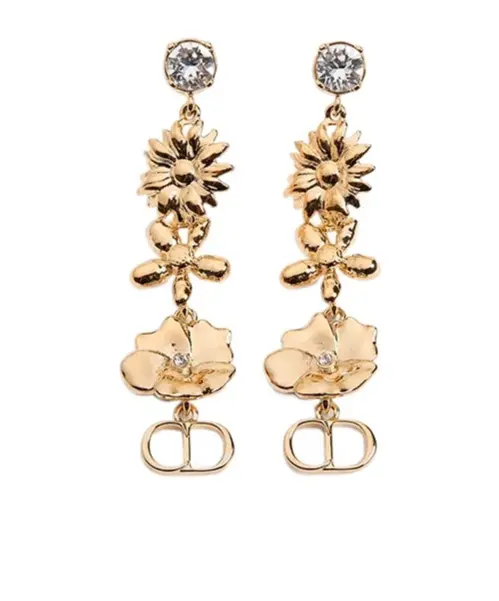 Dior Cd Multi Flowers Earrings With Crystals