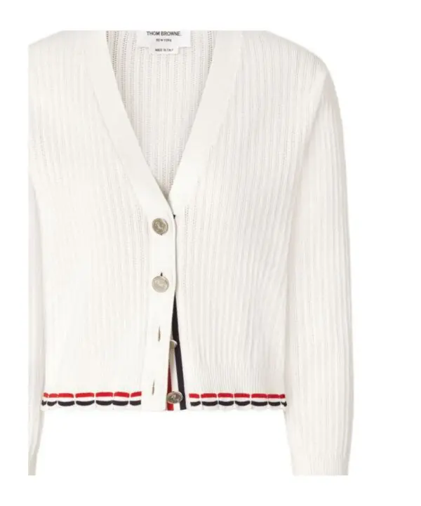 Thom Browne V-neck Rib-stitch Cardigan With Rwb Trim