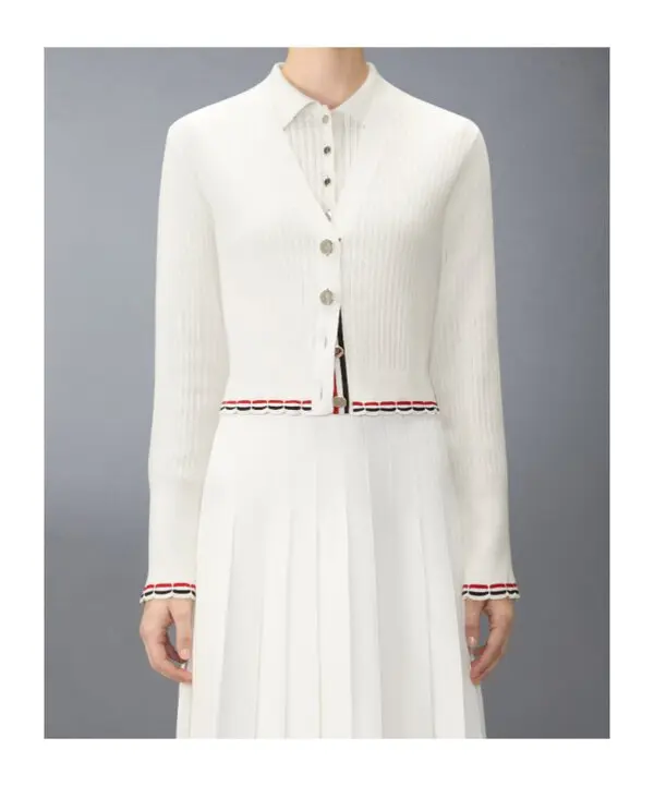 Thom Browne V-neck Rib-stitch Cardigan With Rwb Trim