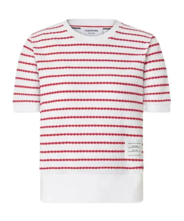 Thom Browne Striped Honeycomb-rib T-shirt - White