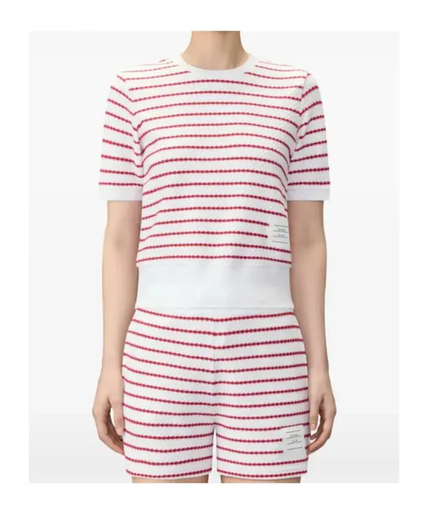 Thom Browne Striped Honeycomb-rib T-shirt