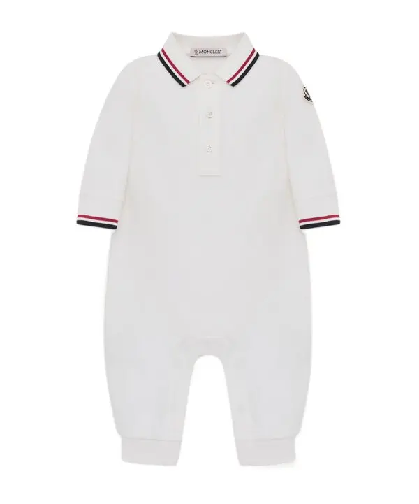 Moncler Tricolor-trimmed Cotton Piquet Baby Grow - White