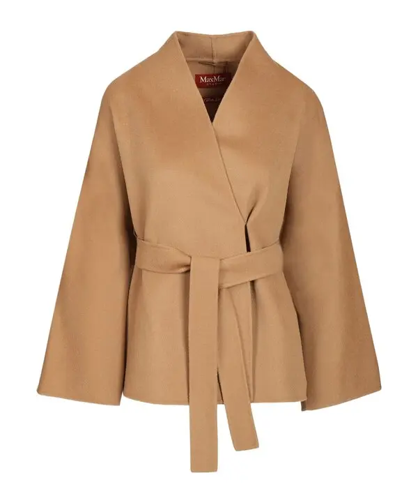 Max Mara Belted Kimono-sleeve Wool Coat - Camel