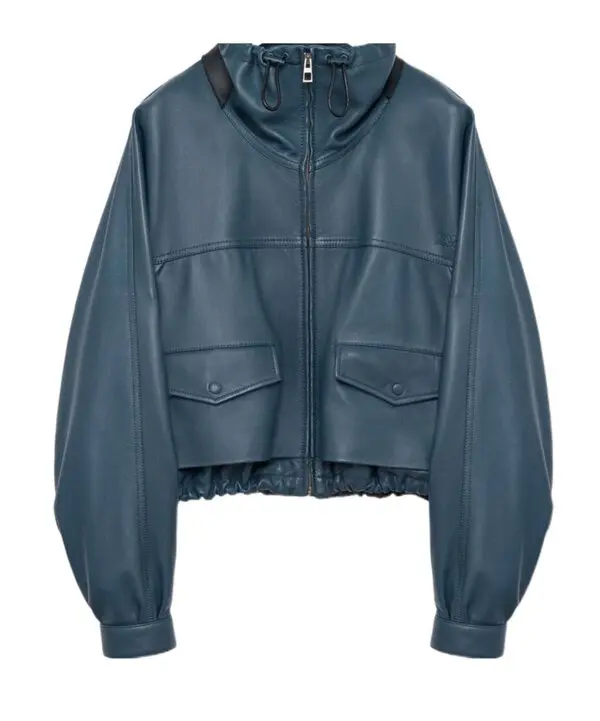 Loewe High Collar Nappa Leather Jacket - Deep Navy Blue