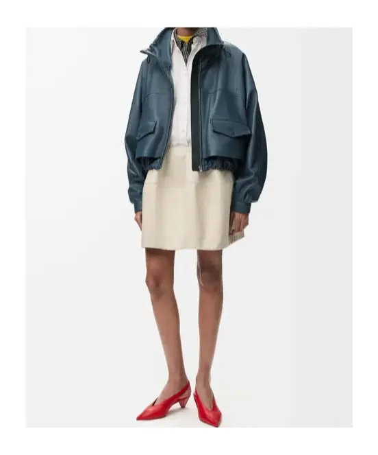 Loewe High Collar Nappa Leather Jacket - Deep Navy Blue