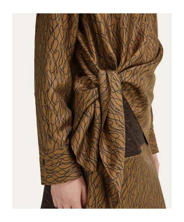 FERRAGAMO Silk Shirt With Side Knot Detail - Soybean/navy
