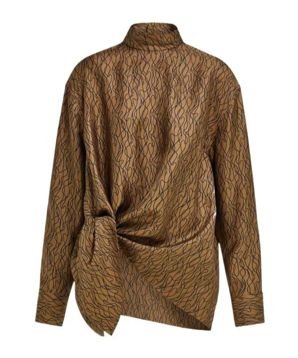 FERRAGAMO Silk Shirt With Side Knot Detail - Brown