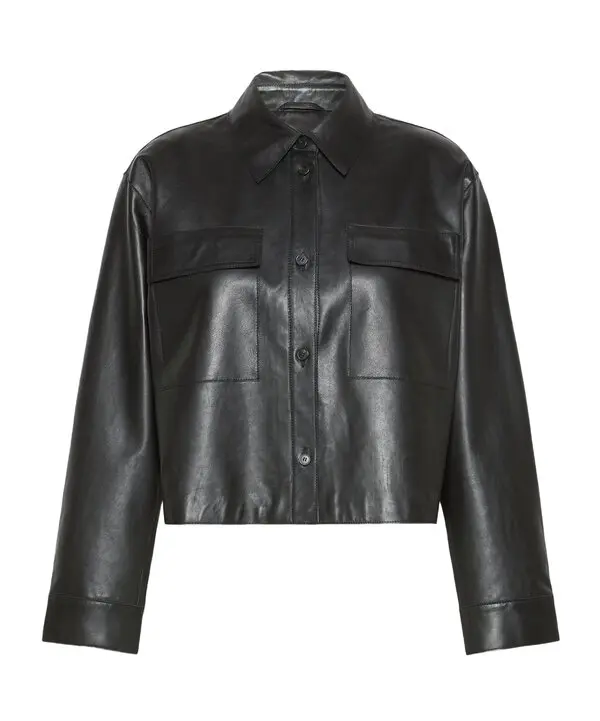 Max Mara Cropped Leather Shirt Jacket With Patch Pockets