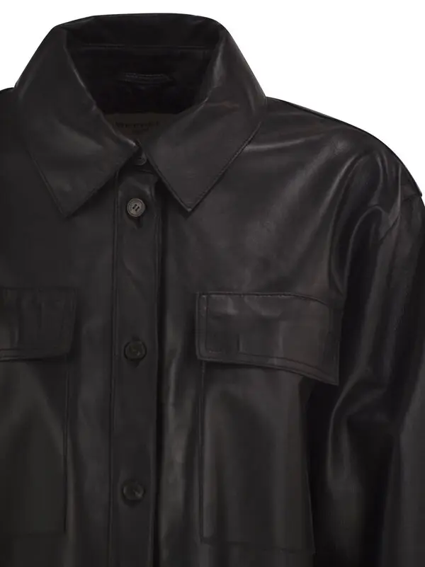 Max Mara Cropped Leather Shirt Jacket With Patch Pockets