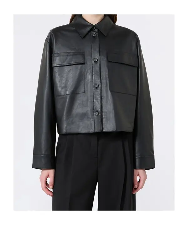 Max Mara Cropped Leather Shirt Jacket With Patch Pockets