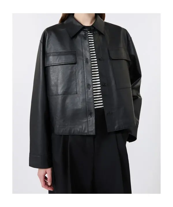 Max Mara Cropped Leather Shirt Jacket With Patch Pockets