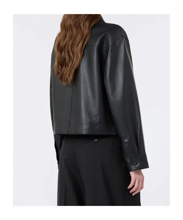 Max Mara Cropped Leather Shirt Jacket With Patch Pockets