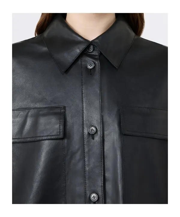 Max Mara Cropped Leather Shirt Jacket With Patch Pockets