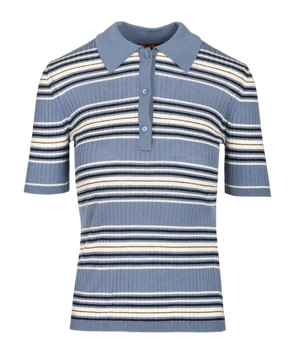 Max Mara Tallero Striped Knitted Polo Top - Blue