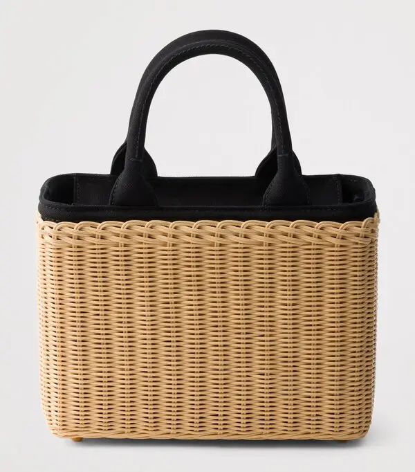 Prada Medium Wicker And Canvas Tote Bag
