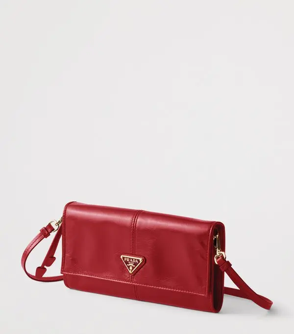 Prada Leather Wallet With Shoulder Strap - Red