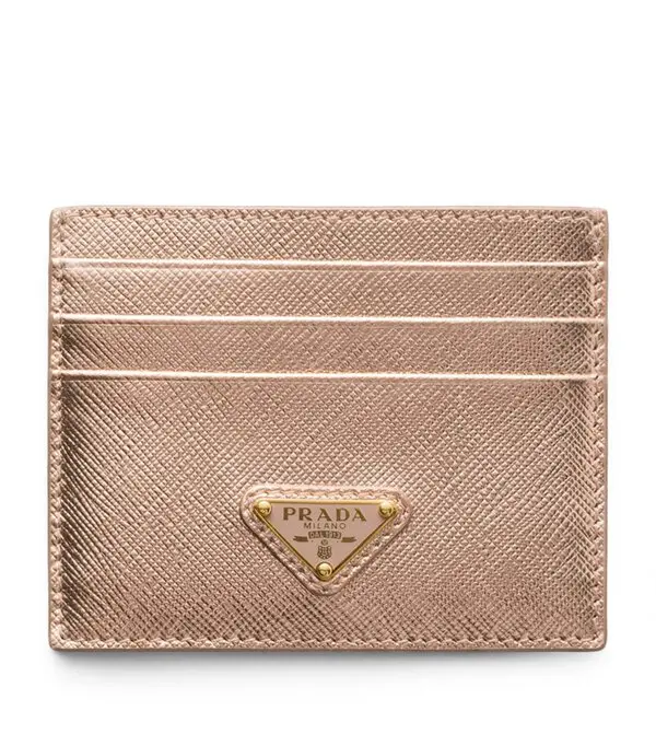 Prada Metallic Saffiano Leather Card Holder - Nude