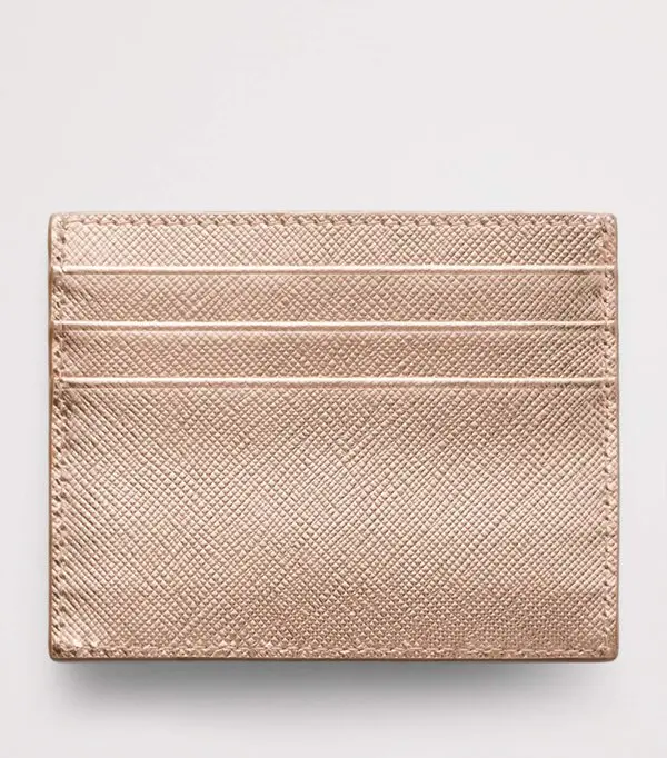 Prada Metallic Saffiano Leather Card Holder - Nude
