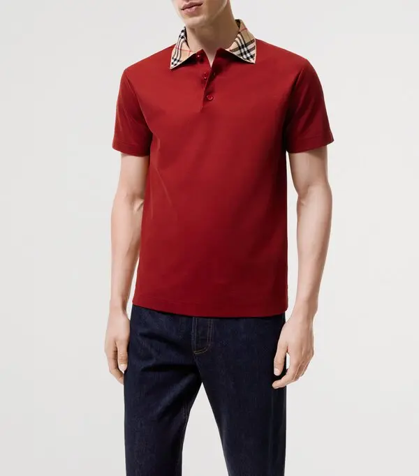 Burberry Cotton Check-collar Polo Shirt - Red