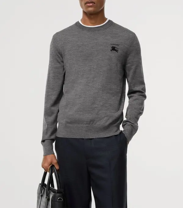 Burberry Wool Equestrian Knight Design Sweater - Grey
