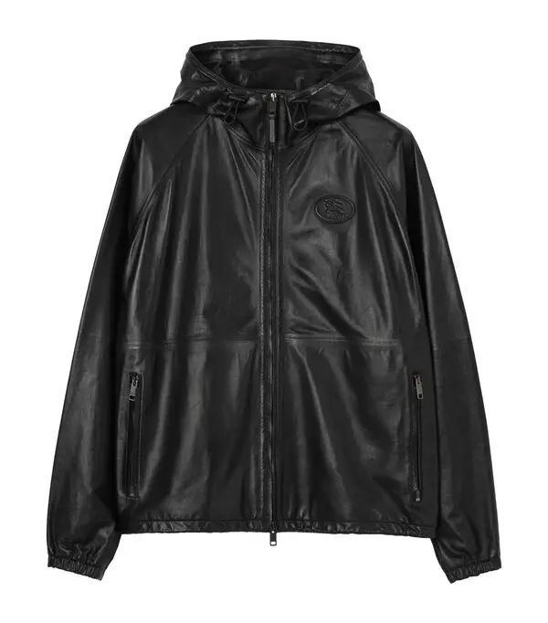 Burberry Clapton Leather Jacket With Hood - Black
