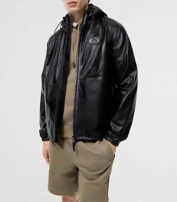 Burberry Clapton Leather Jacket With Hood - Black