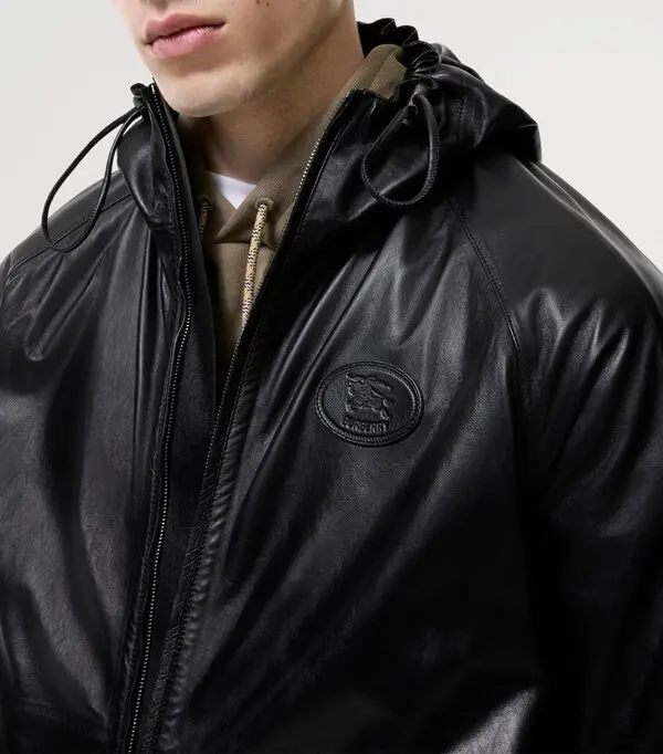 Burberry Clapton Leather Jacket With Hood - Black