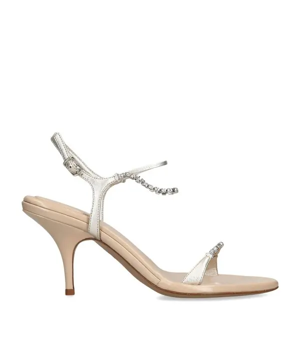 Chloé Metallic Leather Jewelled Heeled Sandals 80 - Beige